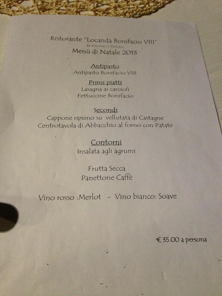 Menu at Ristorante locanda Bonifacio VIII, Sermoneta