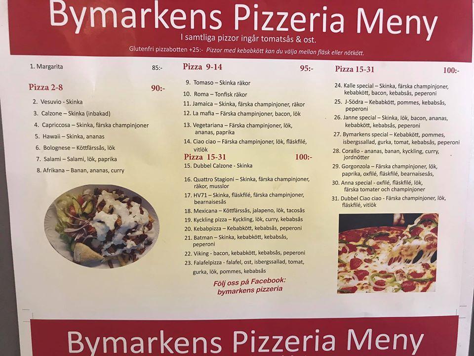 Menu at Bymarkens Pizzeria, Jönköping