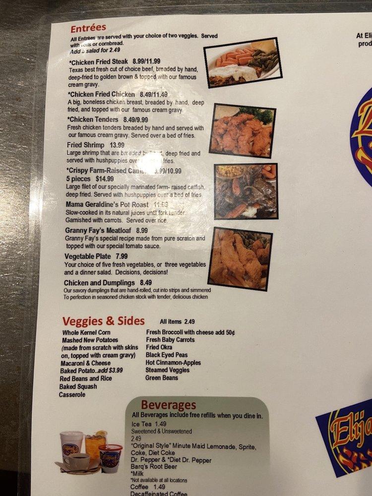 Menu at Elijah's Cafe, Jasper, 201 W Gibson St