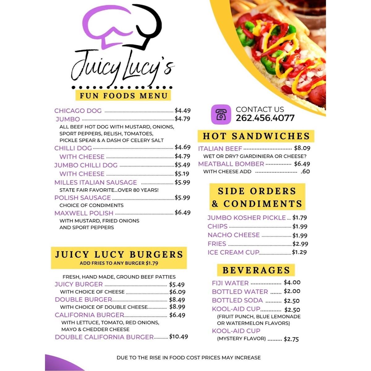 Menu at Juicy Lucy's Kitchen restaurant, Racine