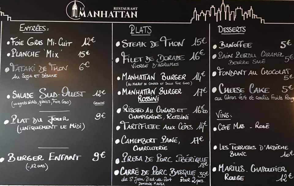 Menu at LE MANHATTAN restaurant, Grenade