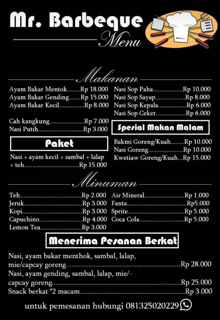 Menu at Mr. Barbeque, Purworejo