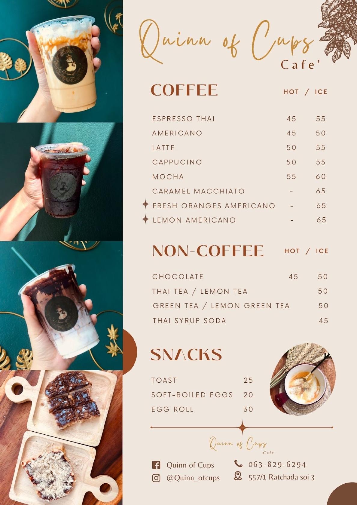 Menu at Quinn of Cups, Bangkok