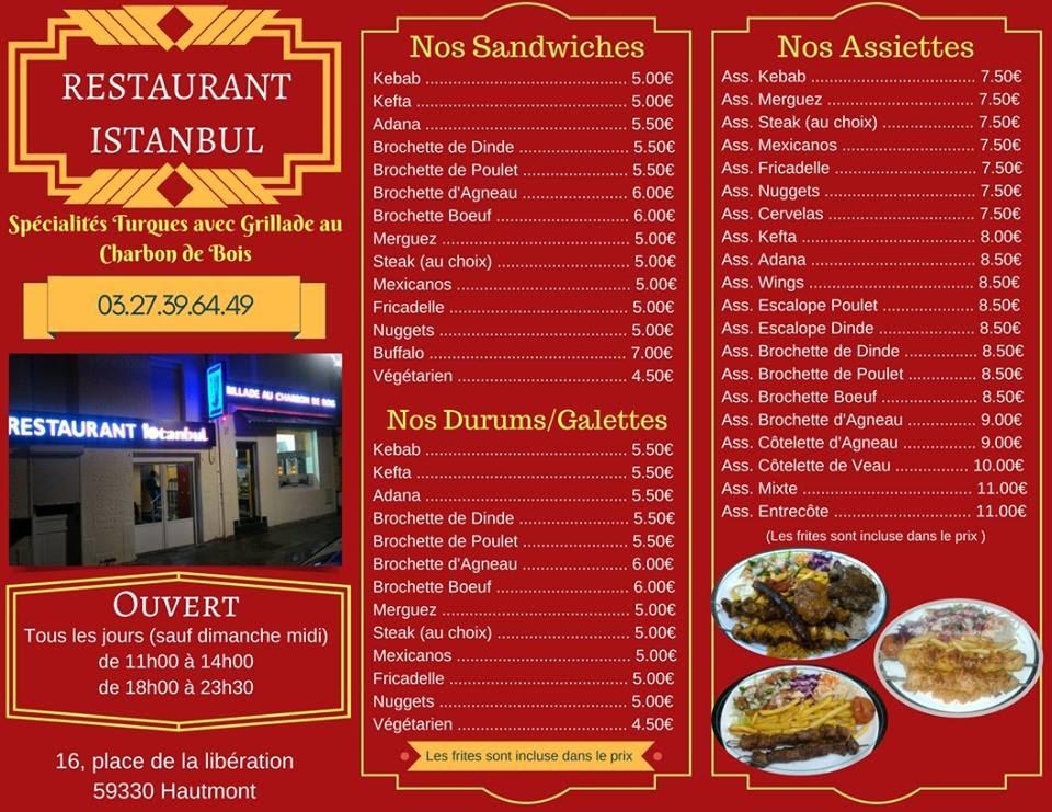 Menu au RESTAURANT İSTANBUL, Hautmont