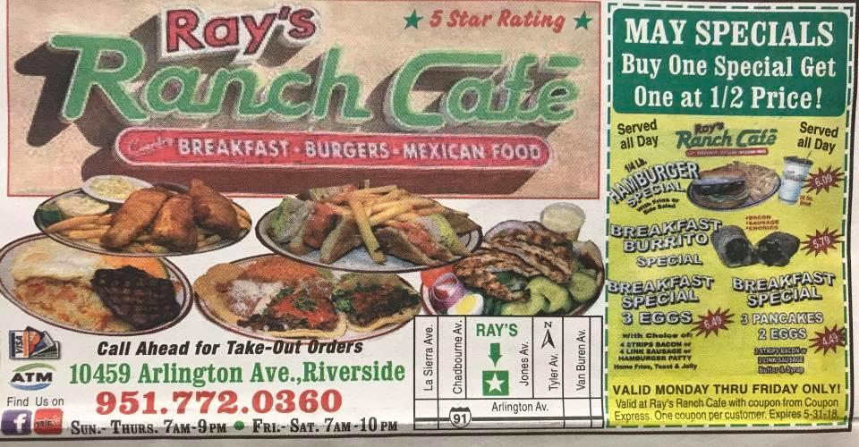 Menu at Ray's Ranch Cafe, Riverside