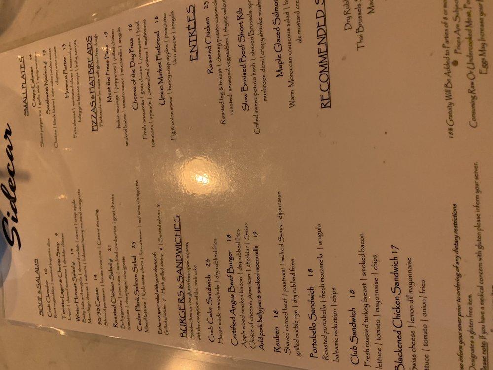 Menu at Sidecar, Washington, Logan Circle