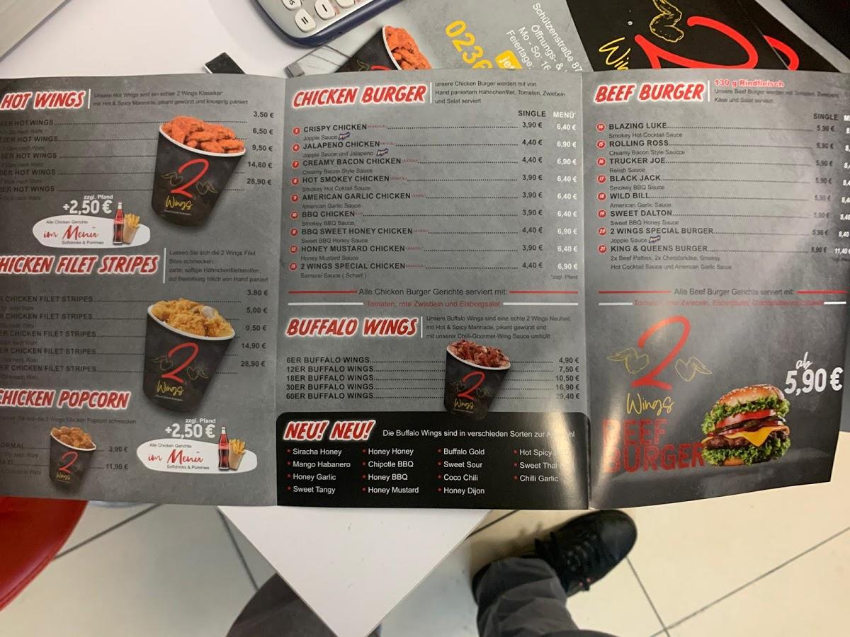 Menu at Two Wings fried Chicken & Burger restaurant, Herten
