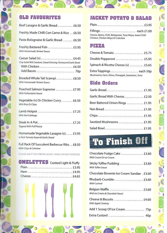 Menu at Beachcomber Steakhouse, Blackpool