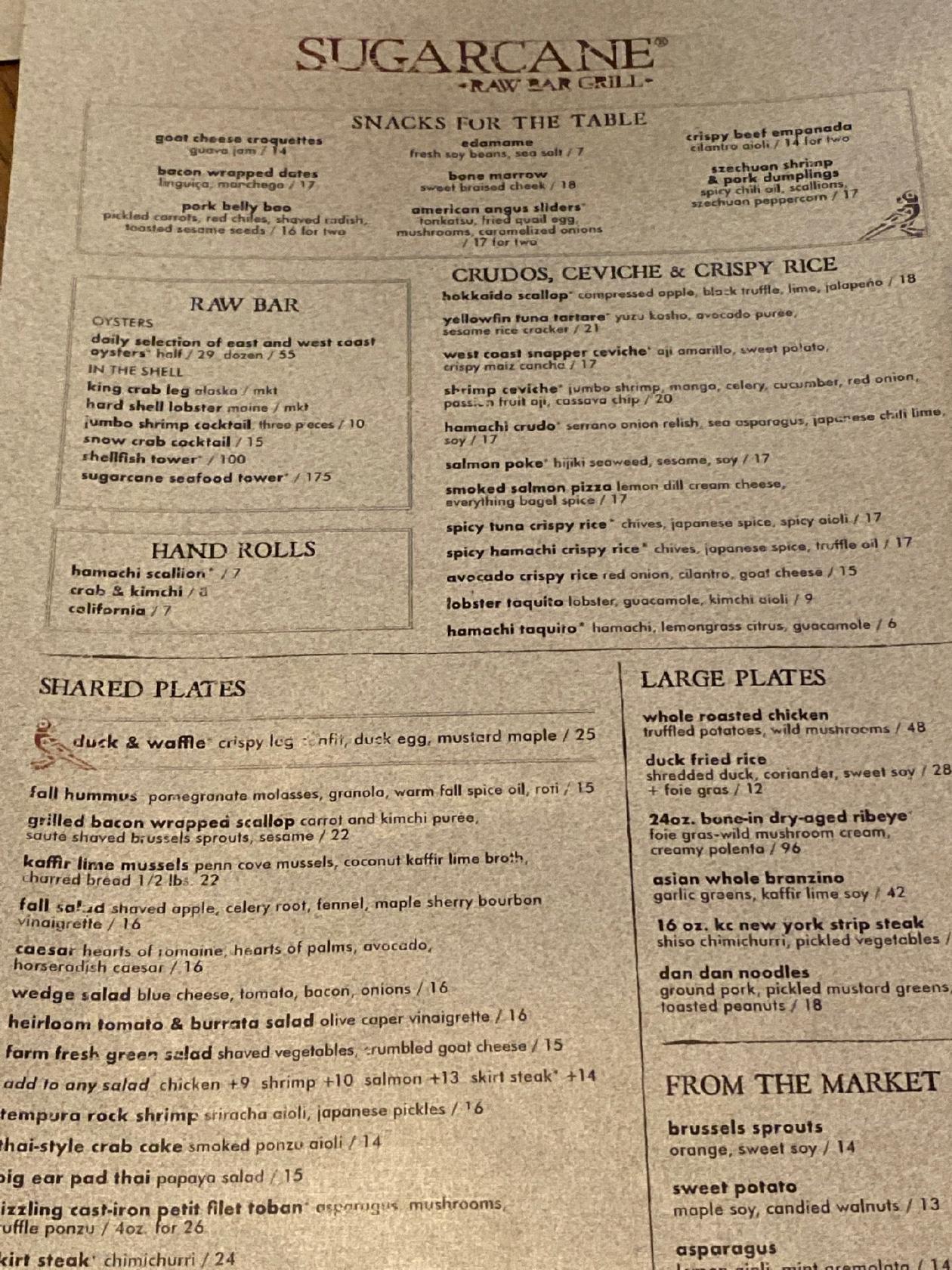 Menu at SUGARCANE Raw Bar Grill, Las Vegas, S Las Vegas Blvd