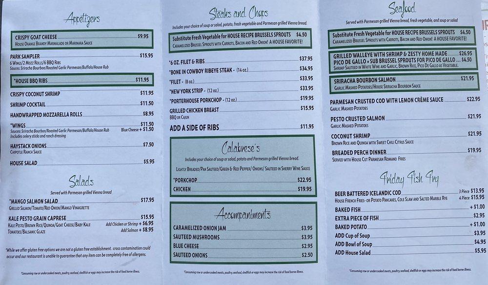 Menu at Sandra's on the Park pizzeria, Hales Corners