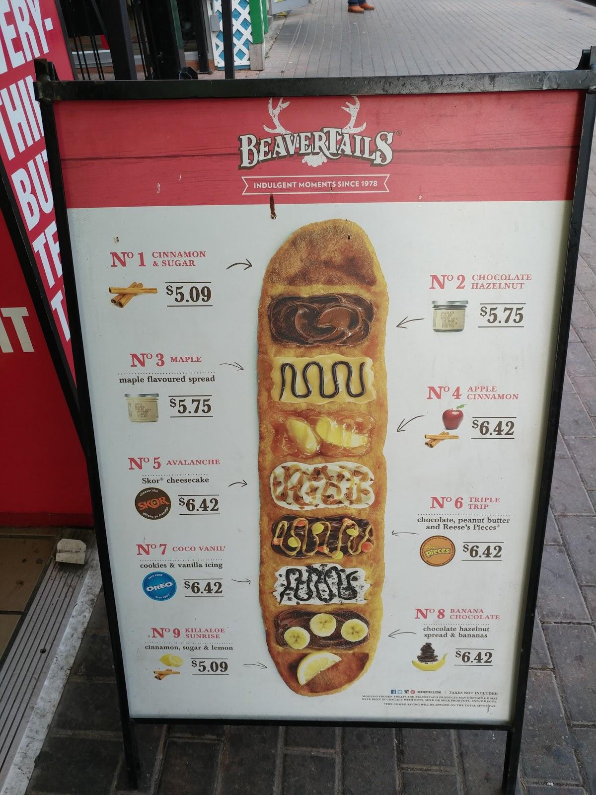 Menu at BeaverTails Niagara Falls desserts, Niagara Falls, Clifton Hill