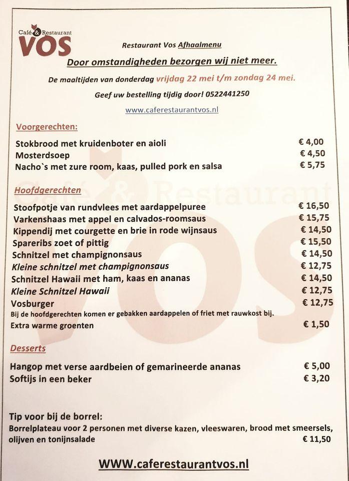 Menu at Restaurant Vos, IJhorst