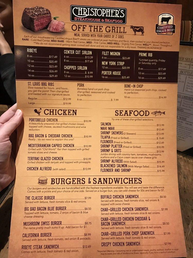 Menu at Christopher's Steakhouse and Seafood, Leland