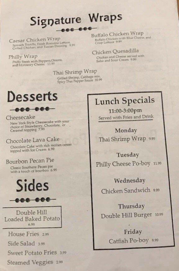 Menu at Double Hill Bar and Grill, Houma
