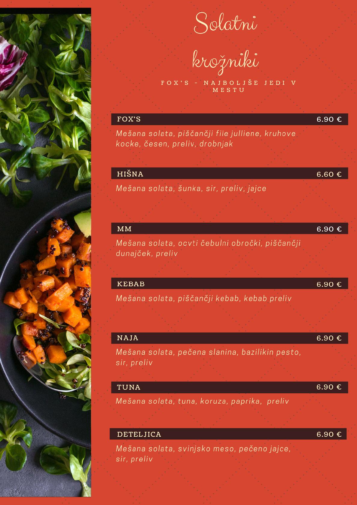 Menu at Fox Pizza Place, Petra Novak s.p. restaurant, Tržič