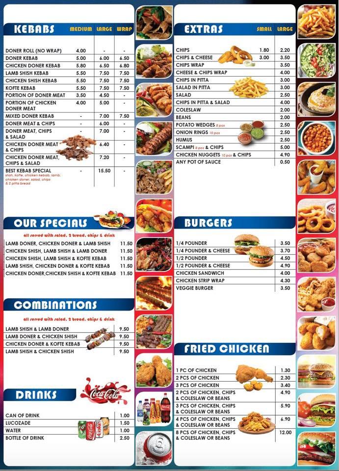 Menu at Rambo's Kebab House fast food, Whittlesey