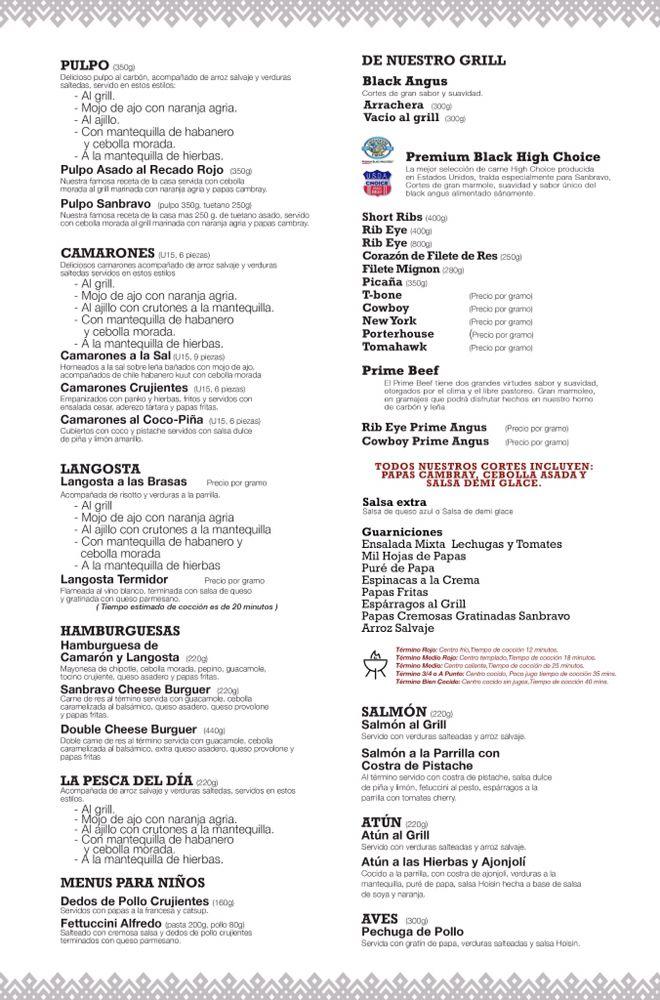 Carta de parrilla Sanbravo, Merida