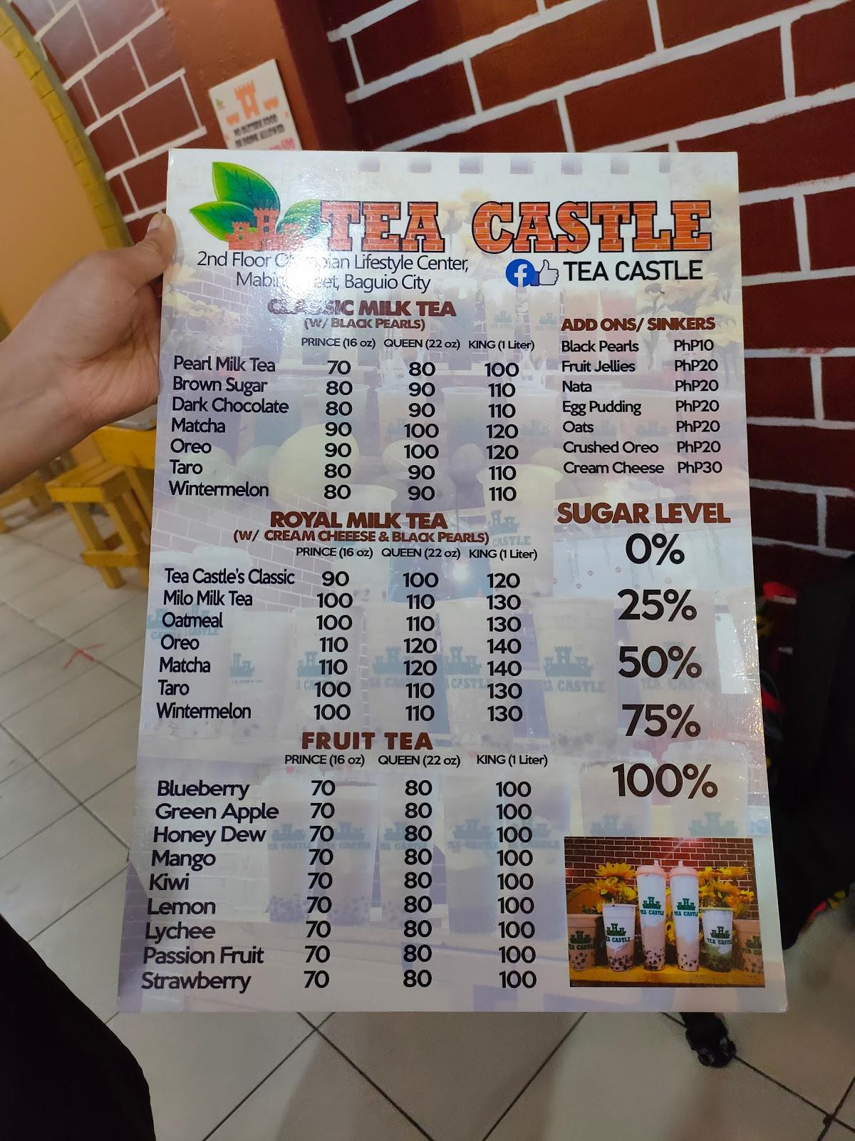 Menu at Tea Castle cafe, Baguio