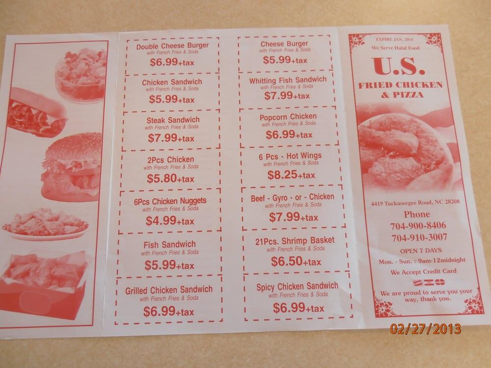 Menu at US Fried Chicken restaurant, Charlotte, Tuckaseegee Rd