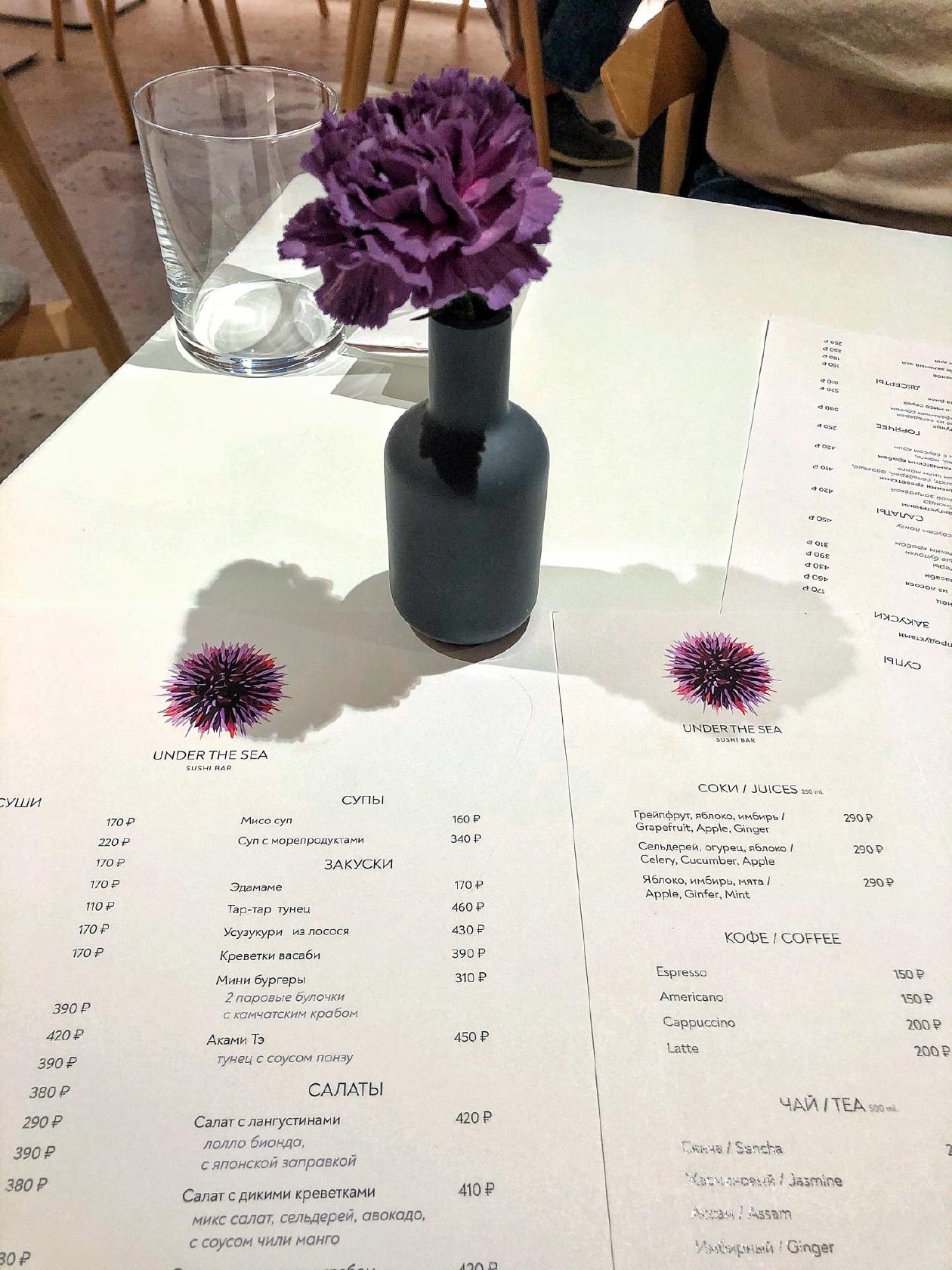 Menu at Under The Sea restaurant, Saint Petersburg