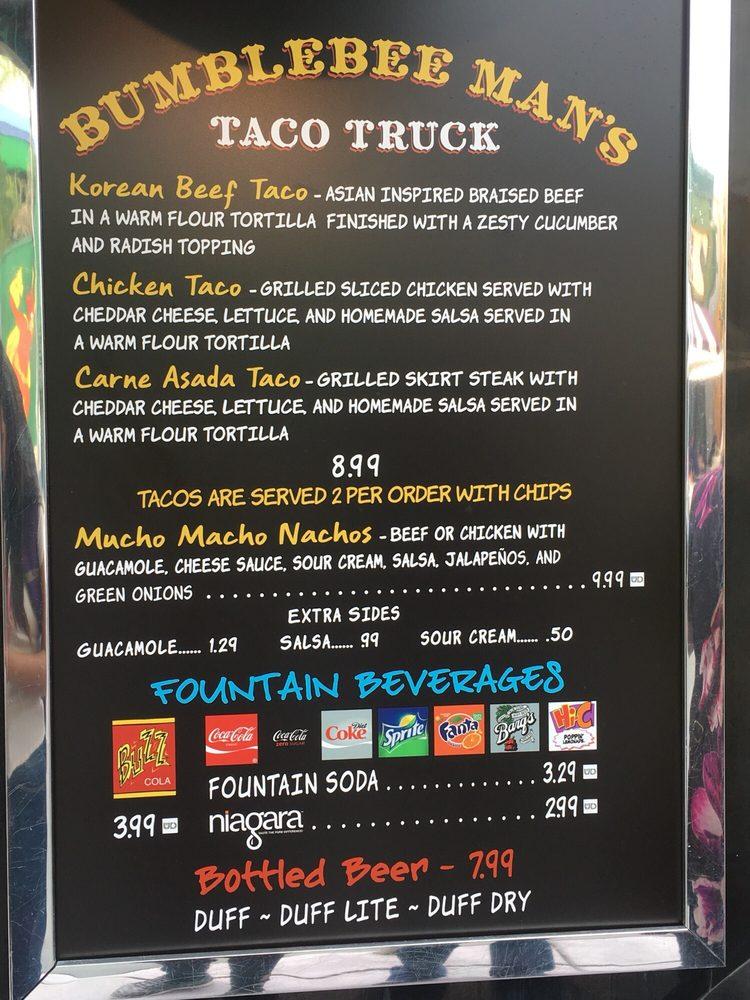 Menu at Bumblebee Man's Tacos restaurant, Orlando