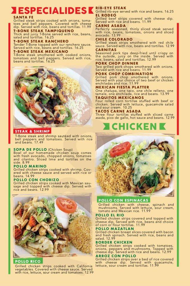 Menu at El Rio Bravo Mexican Restaurant, Alexandria