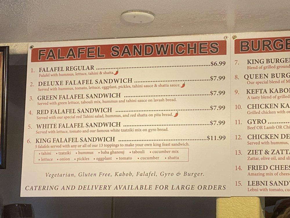 Menu at King Falafel restaurant, Sebastopol