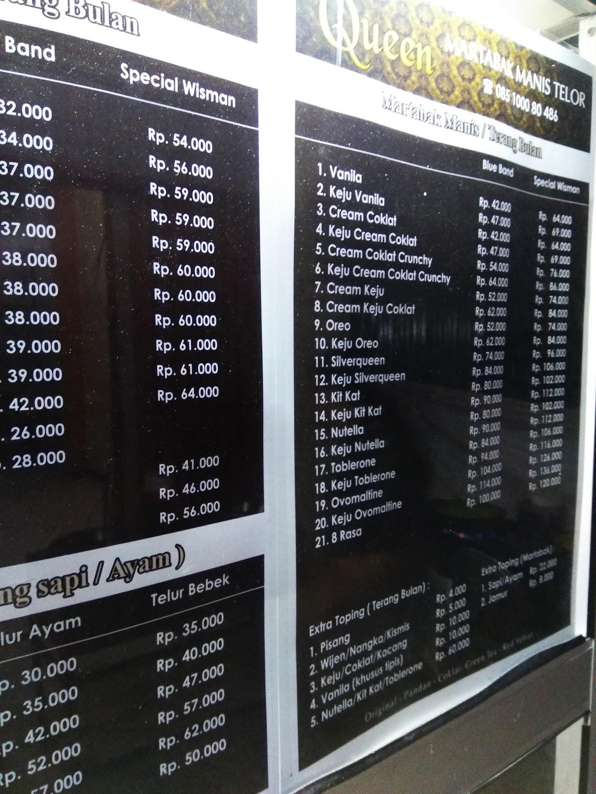 Menu at Martabak Queen restaurant, Makassar