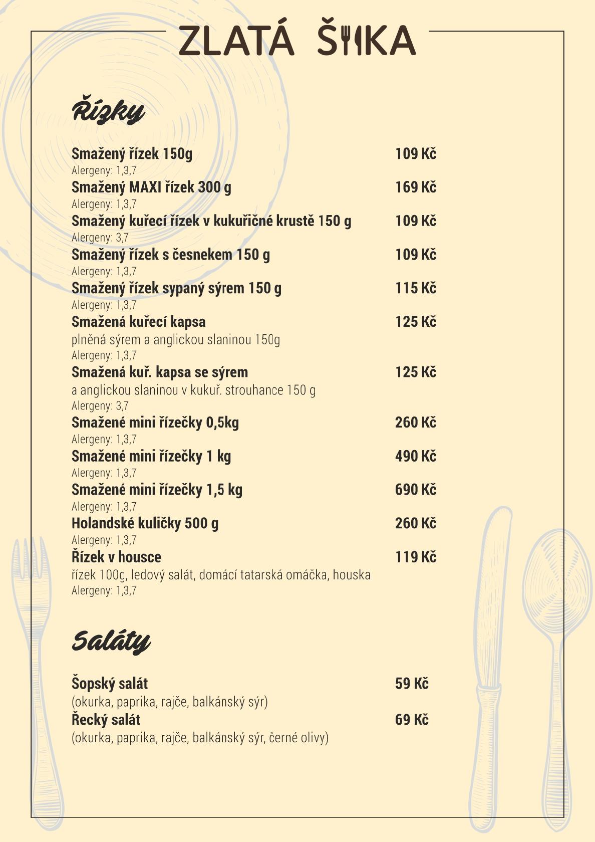 Menu at Restaurace Zlatá Štika restaurant, Czech Republic, Sokolovská ...