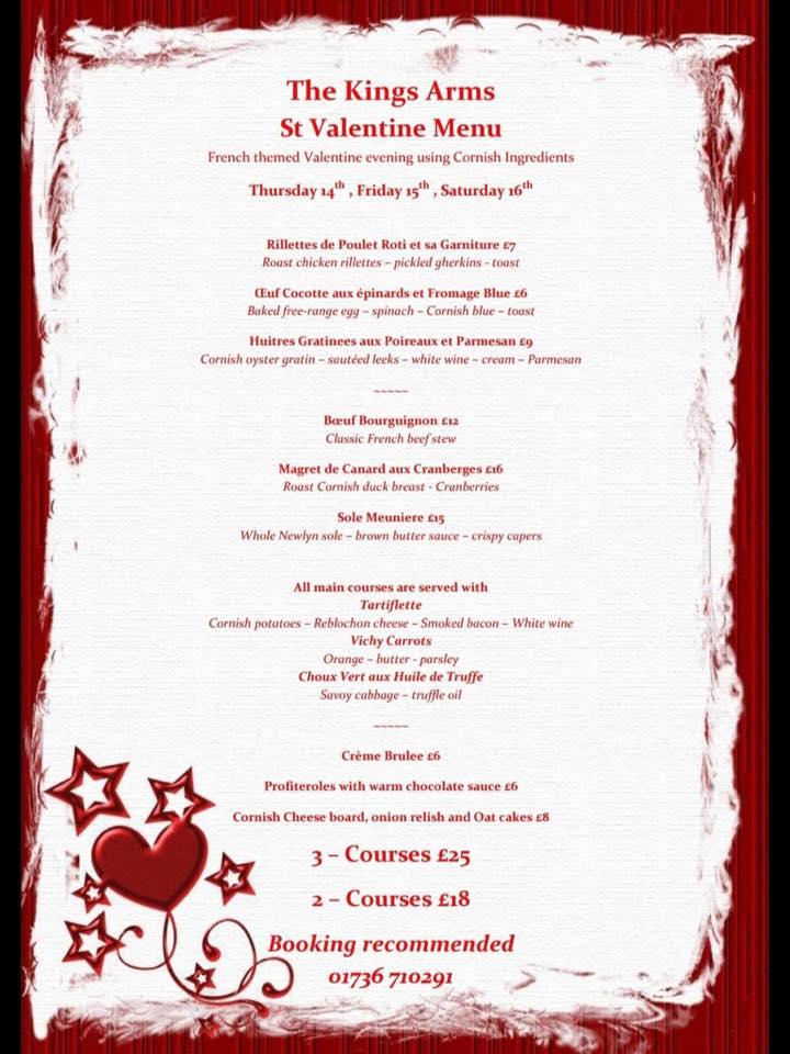Menu at The Kings Arms pub & bar, Marazion