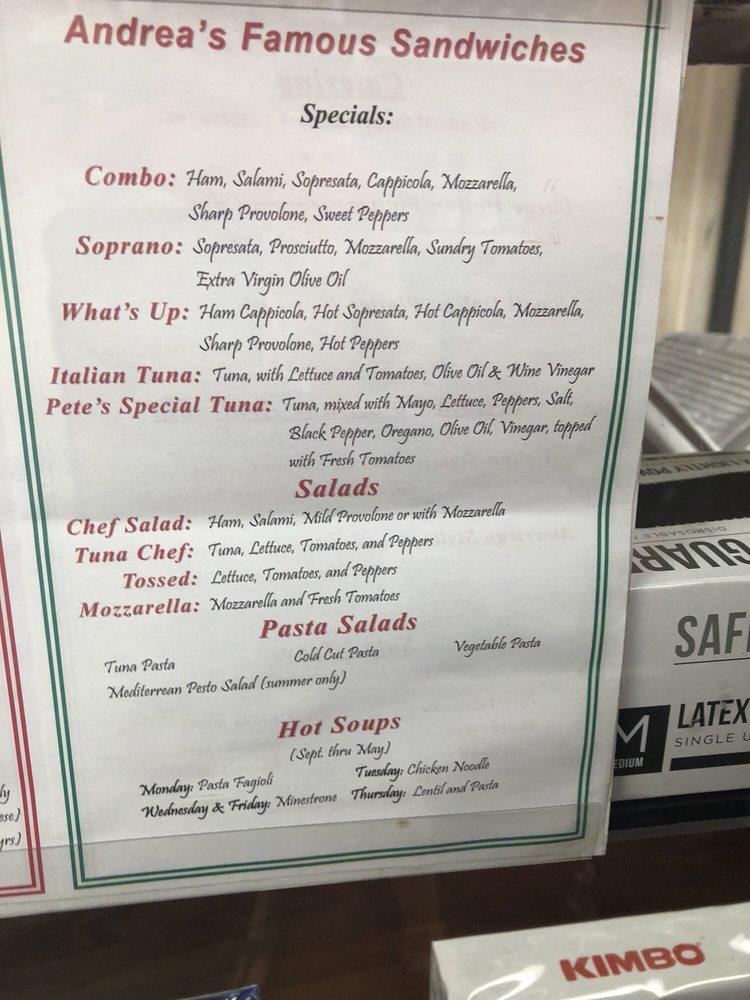 Menu at Andrea Salumeria restaurant, Jersey City