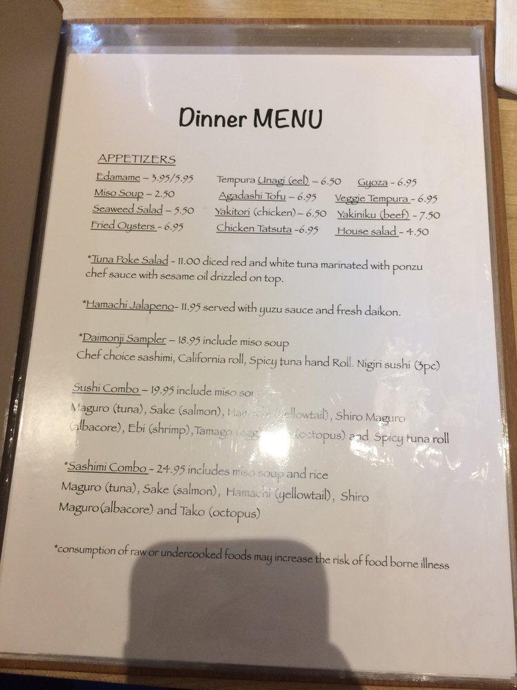Menu at Daimonji Sushi & Grill restaurant, Seattle