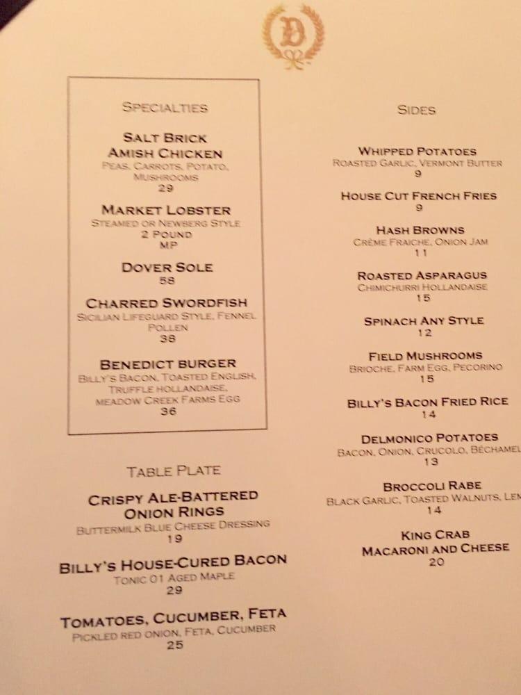 Menu at Delmonico's steakhouse, New York City
