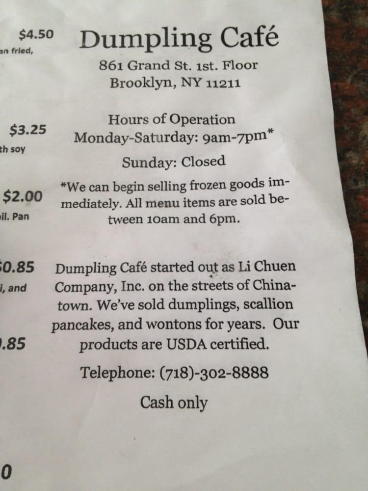 Menu at Dumpling Cafe, New York City, 861 Grand St