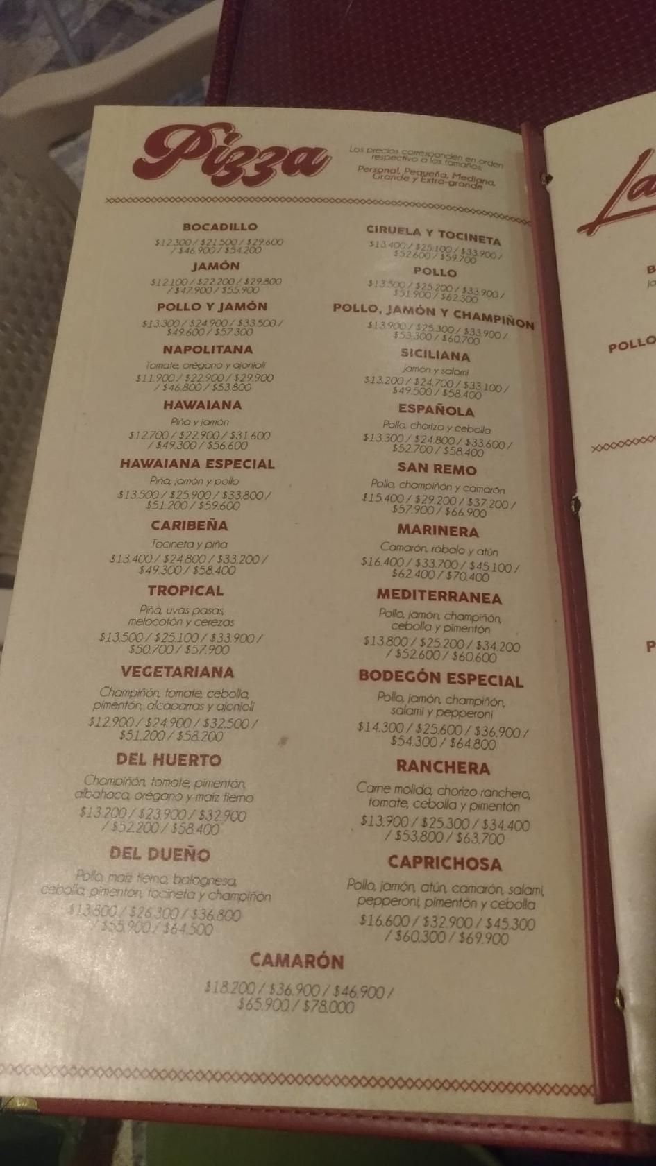 Carta del restaurante El Bodegon, Duitama