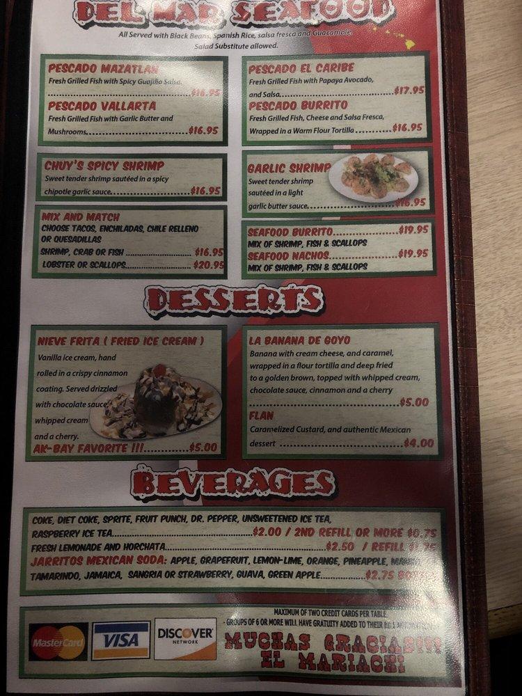 Menu at El Mariachi restaurant, Kapolei