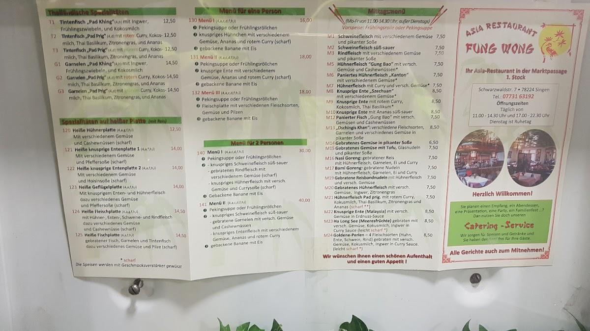 Speisekarte von Fung Wong: Asiatisches Restaurant & Take Away Singen 1 ...