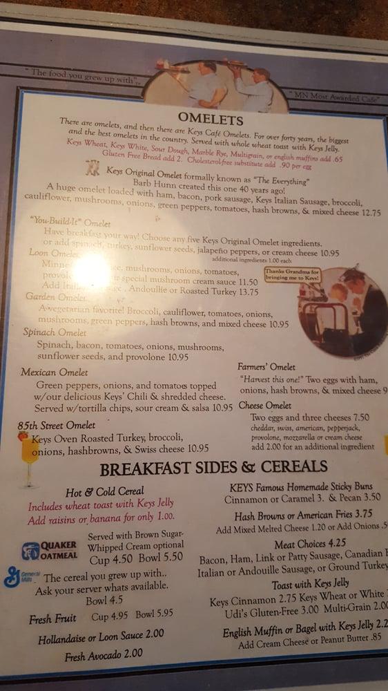 Menu at Keys Cafe & Bakery, Roseville, Lexington Ave N