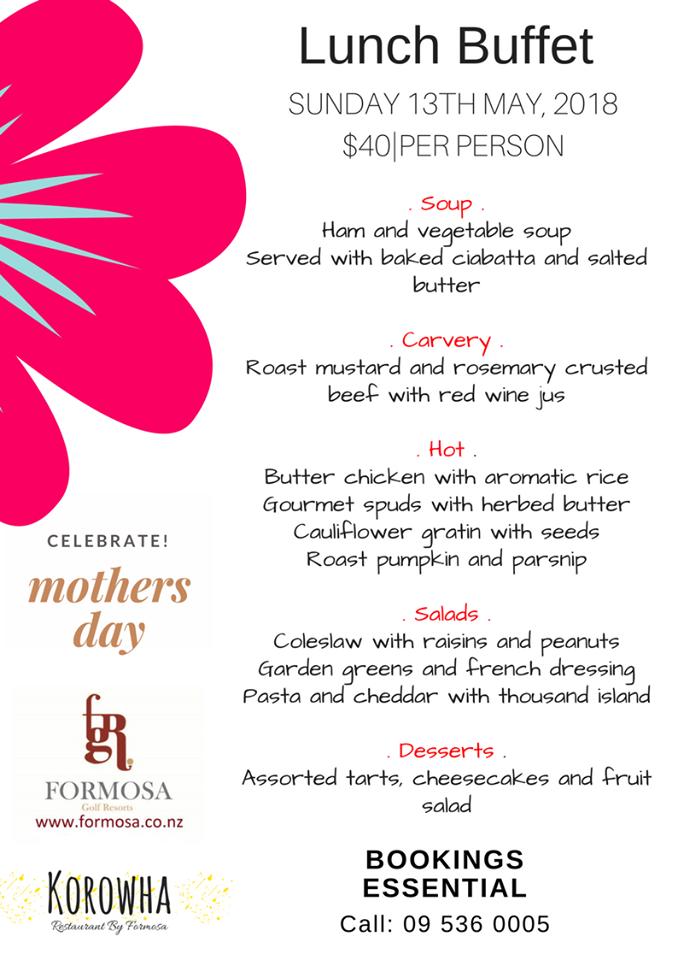Menu at Rydges Formosa Golf Resort pub & bar, Auckland