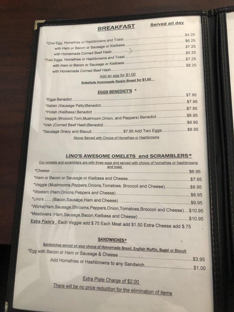 Menu at Lino's restaurant, Wakefield