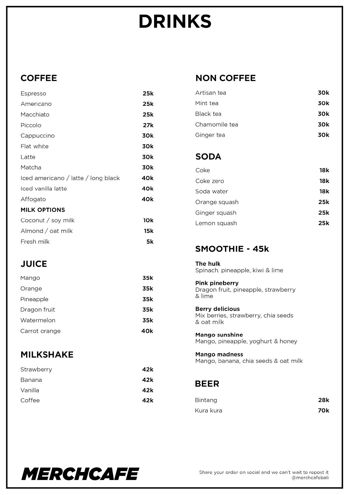 Menu at Merch Amsterdam Cafe, Mengwi