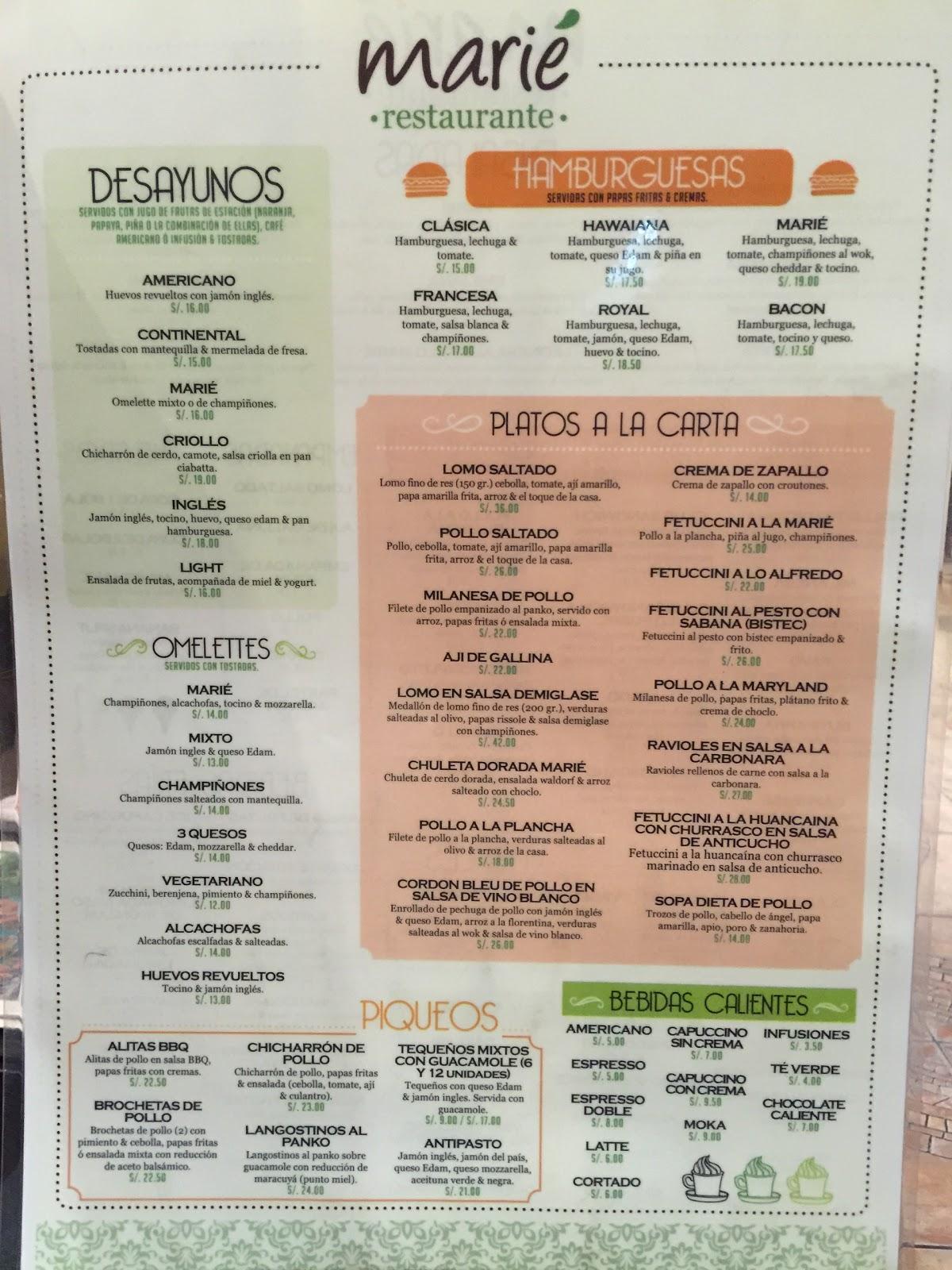 Menu at Marié Restaurante, San Borja, Av. de las Artes Nte. 1028