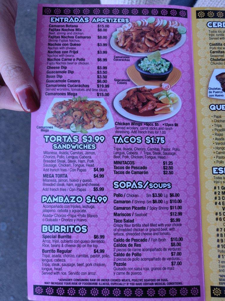 Menu at Mega Taco restaurant, Norcross