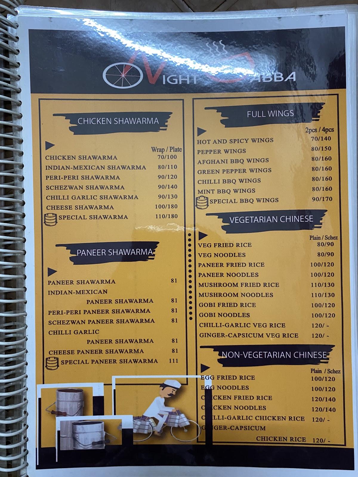 Menu at Night Dabba Takeaway restaurant, Chennai