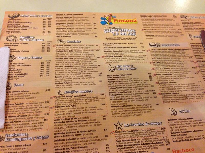 Menu at Restaurant y Pasteleria Panama, Mazatlán