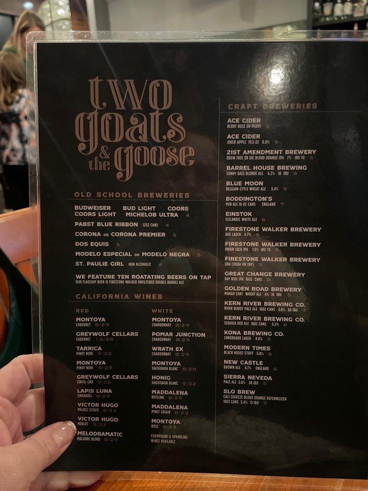 Menu at TWO GOATS & THE GOOSE restaurant, Bakersfield
