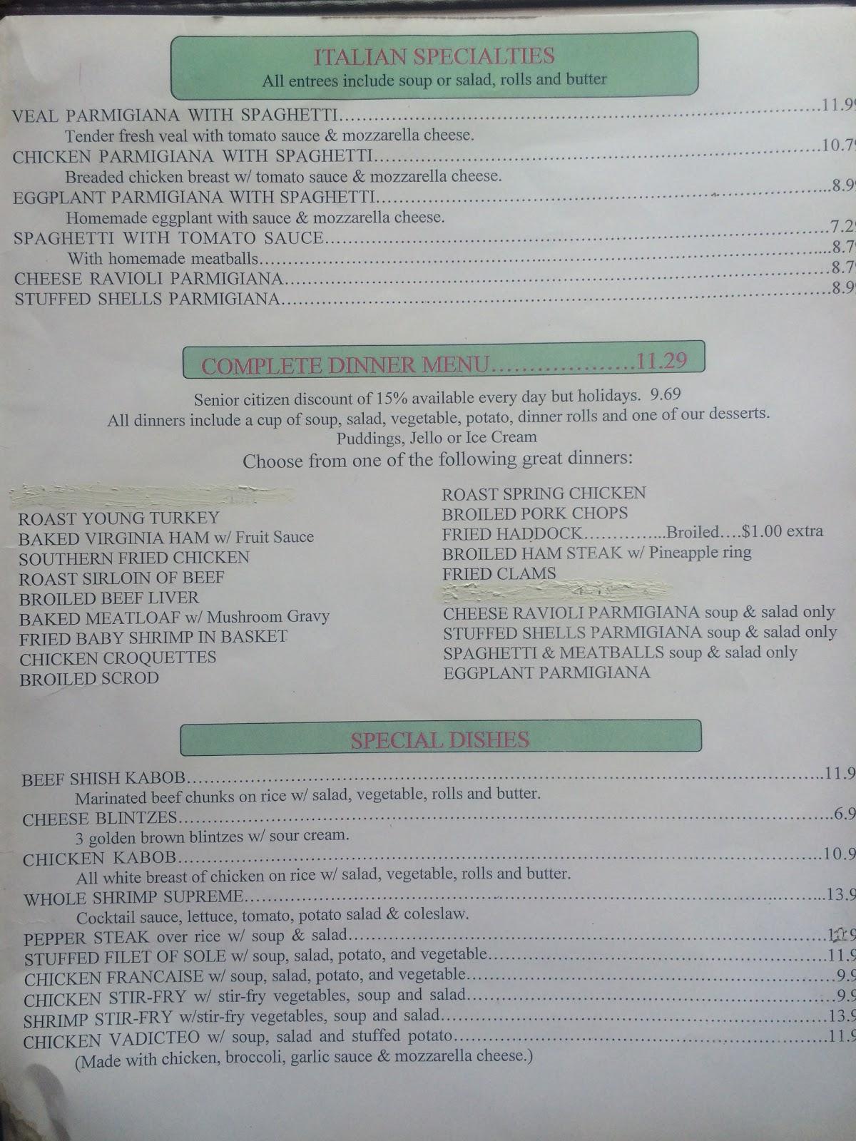 Menu at Western Diner restaurant, Albany