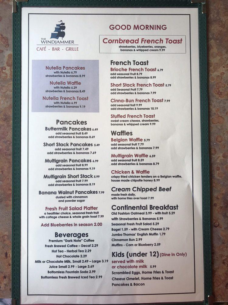 Menu at The Windjammer Café Bar Grille, Somers Point