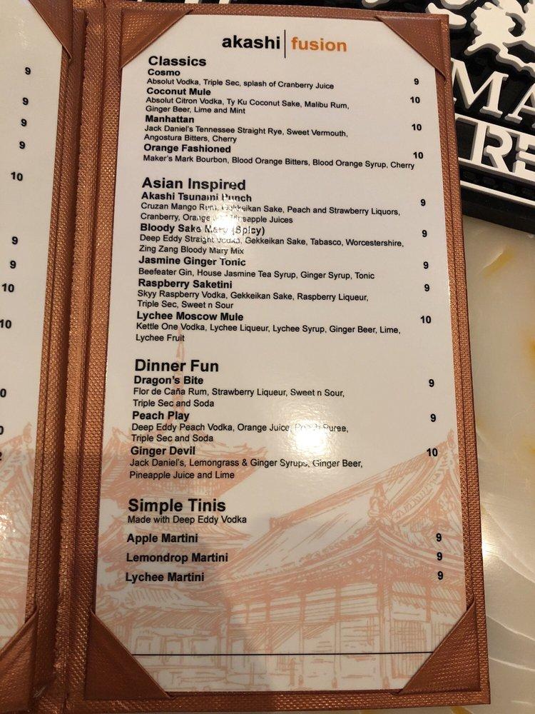 Menu at Akashi restaurant, The Woodlands, Kuykendahl Rd