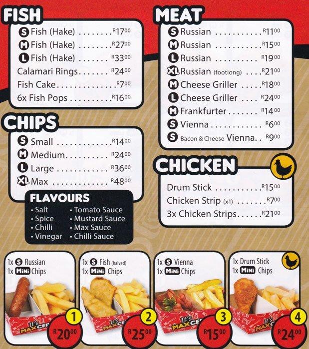 Menu at Fish & Chips Take Away restaurant, Lethabong